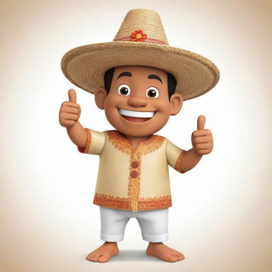 Cheerful Filipino Cartoon Character in Traditional Barong Tagalog