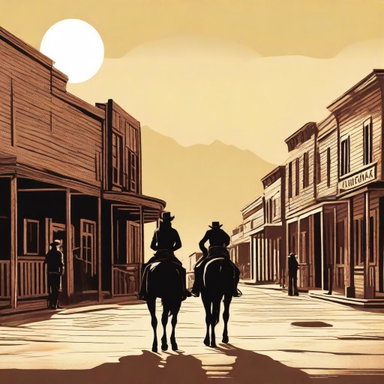 Create a Classic Western Scene - Dusty Town, Saloon, Horses, and a Lone ...