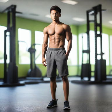 Confident Teenage Boys with Well-Defined Abs: Rural and Gym Settings