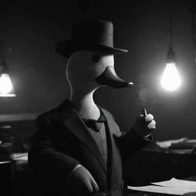 Cartoon Film Noir Telegram Duck Mascot in Grayscale - Idyllic