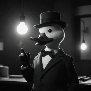 Cartoon Film Noir Telegram Duck Mascot in Grayscale - Idyllic