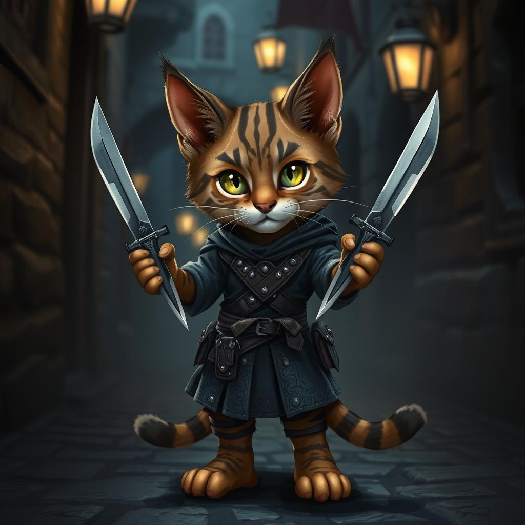 Stealthy Tabaxi Tabby Rogue in the Shadows