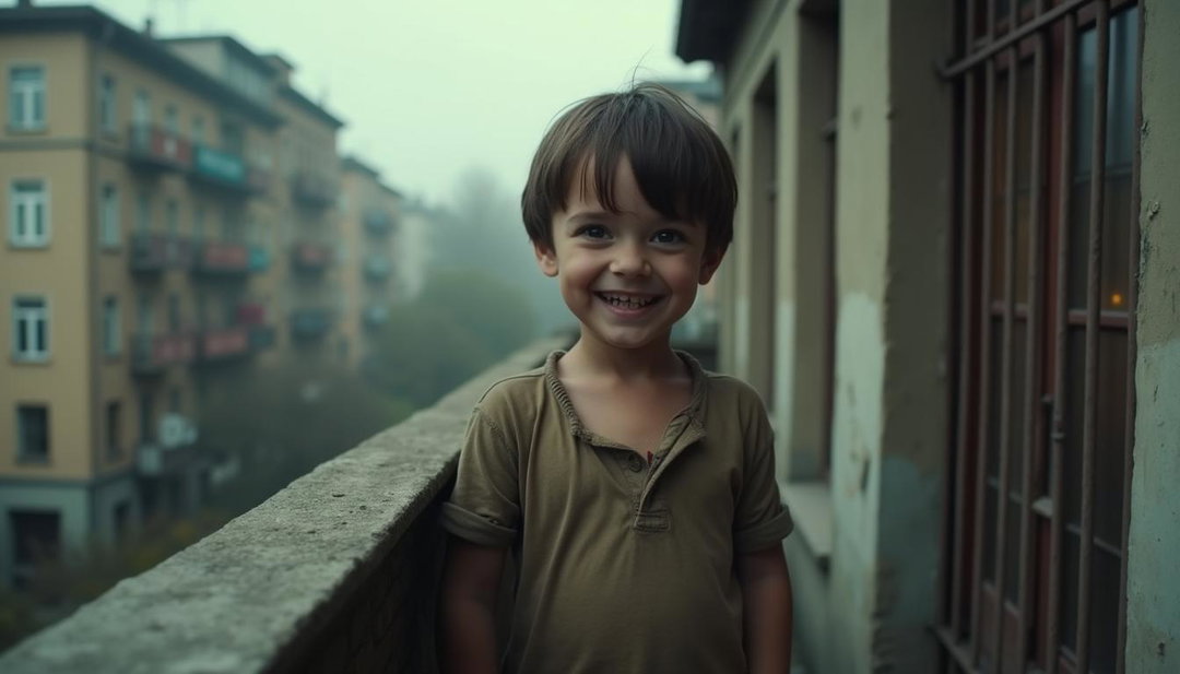 A Glimpse into Childhood: The Scruffy Boy on the Balcony