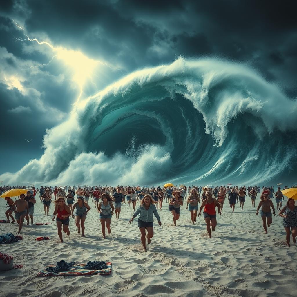 Nature's Wrath: Tsunami Chaos on the Beach