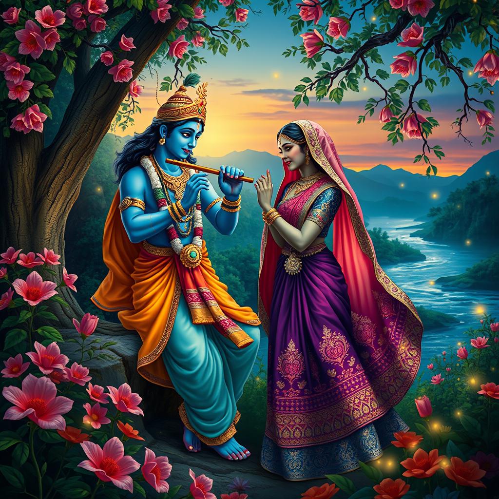 Enchanting Love: Krishna and Radha in the Forest