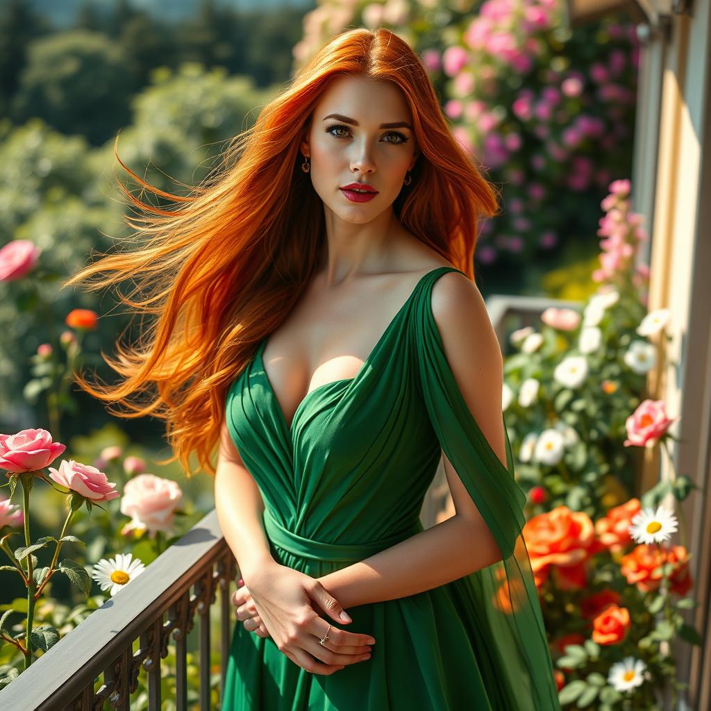 Elegant Redhead in a Floral Paradise