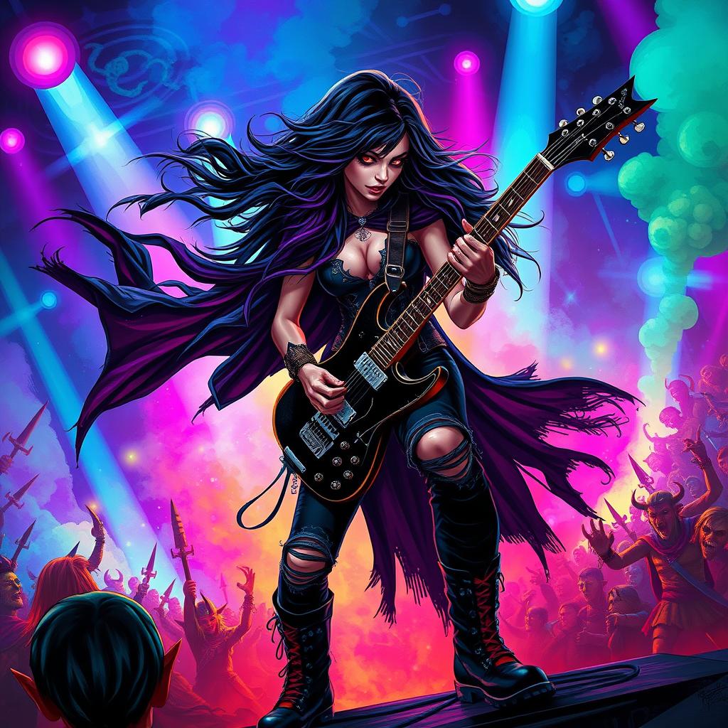 Epic Latina Rockstar Vampire in D&D Style
