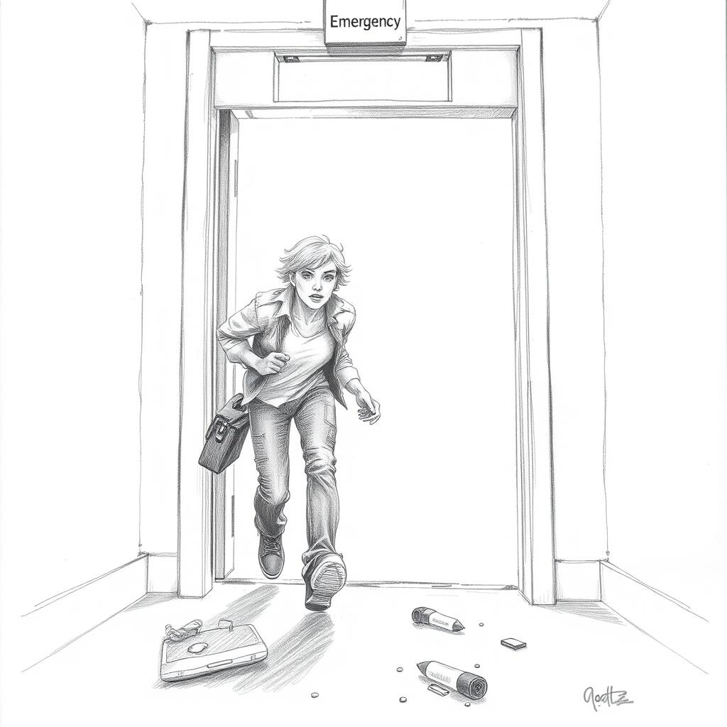 Dynamic Escape: Pencil Drawing of Urgency