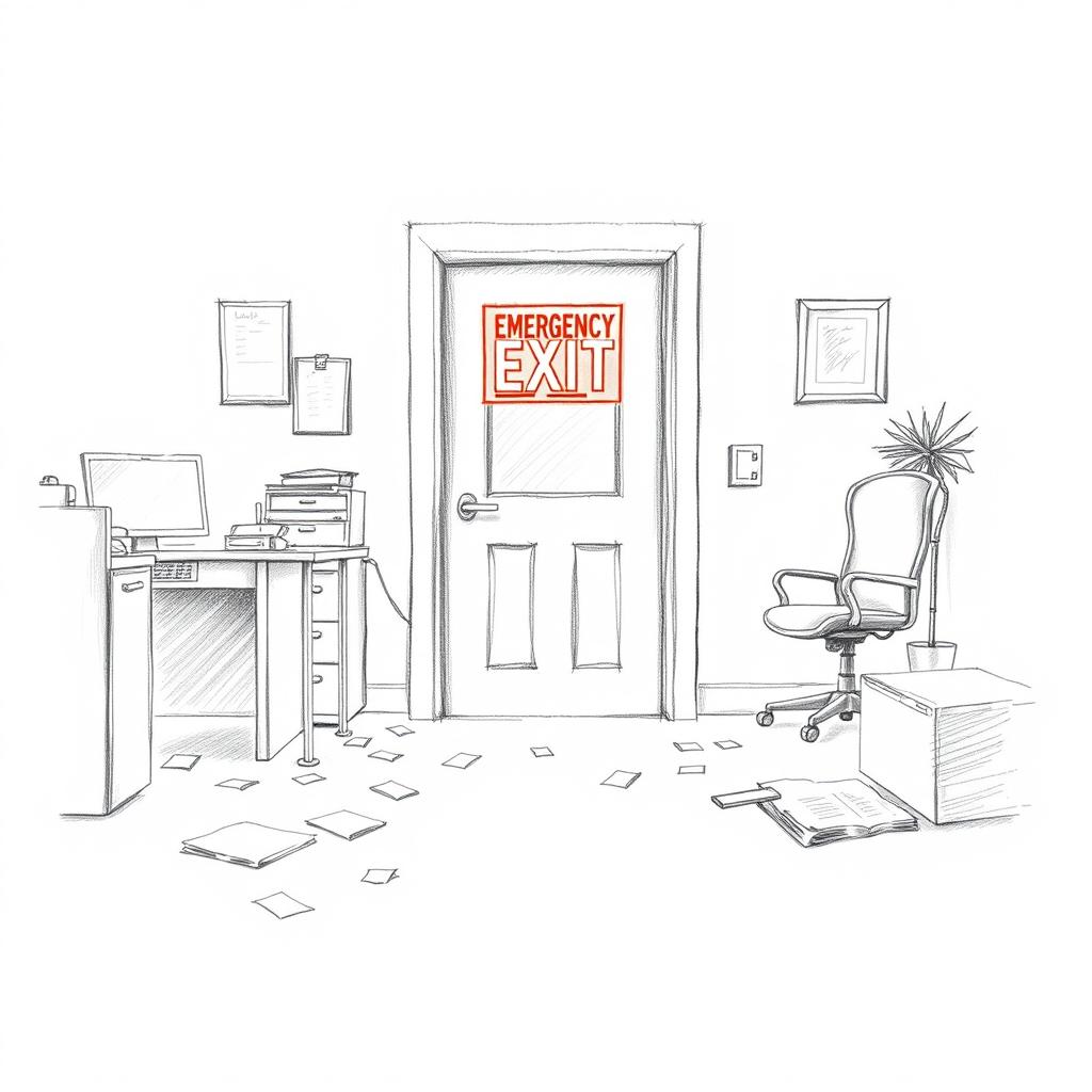 Emergency Exit Pencil Sketch: Safety First