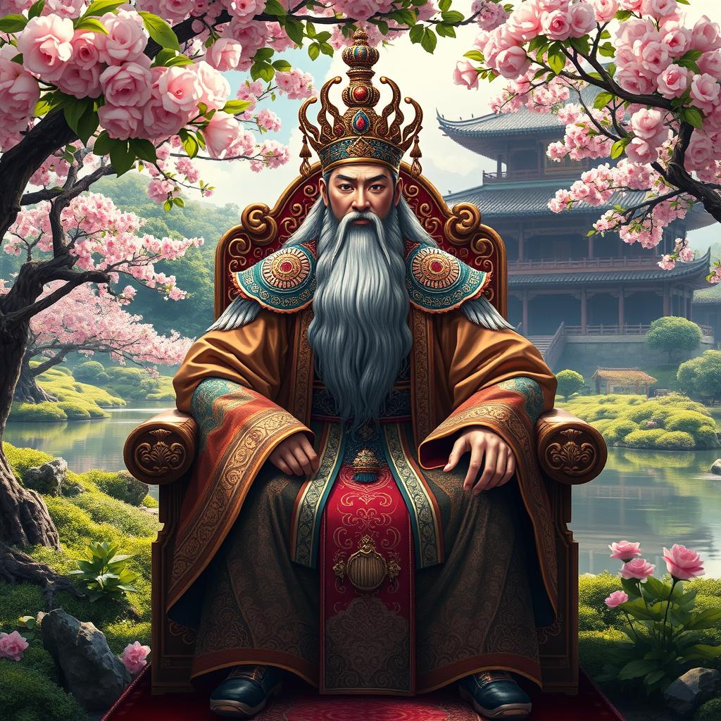 Majestic Asian King on Ornate Throne