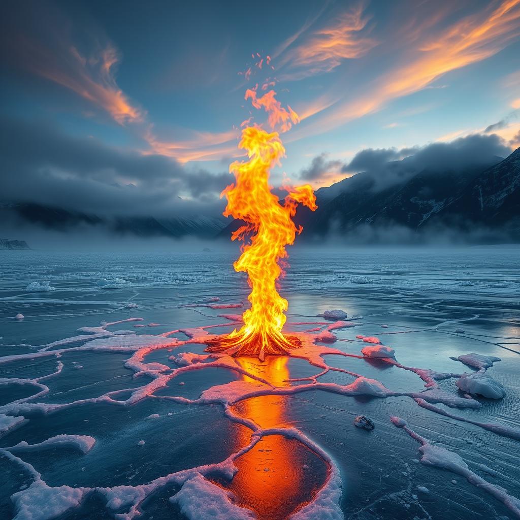 Blazing Frost: A Surreal Landscape of Ice and Fire