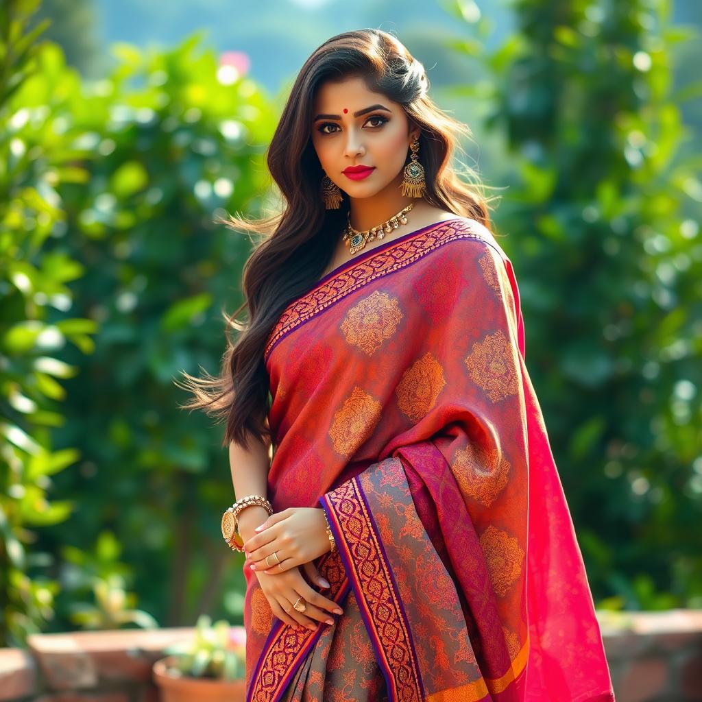 Elegance in Vibrance: Indian Woman in Short Saree