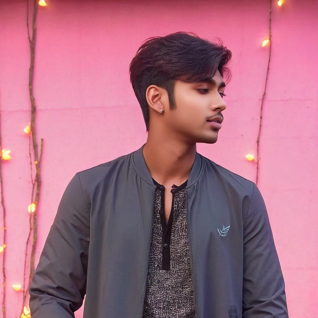 Stylish Young Man in Profile Against Vibrant Pink Backdrop