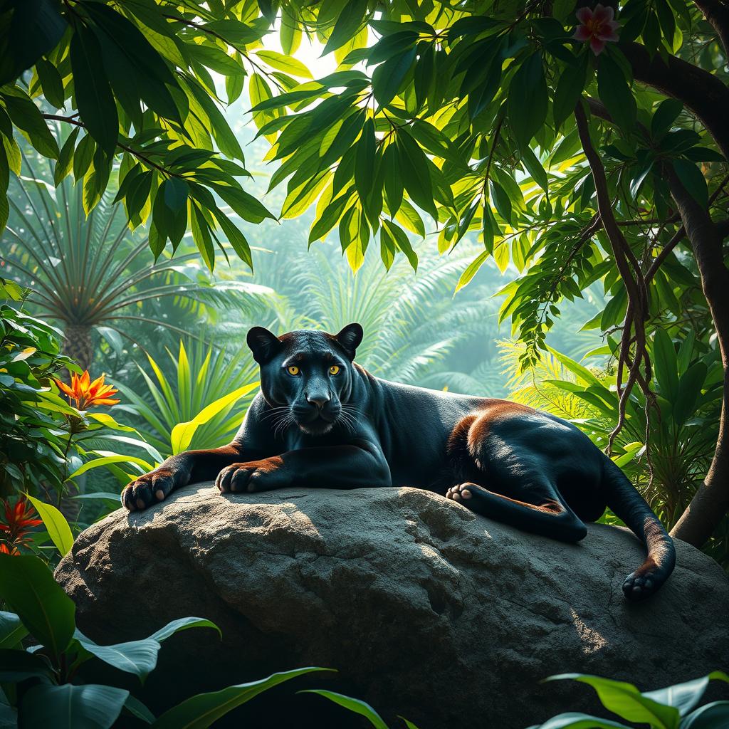 Regal Black Panther in a Lush Jungle