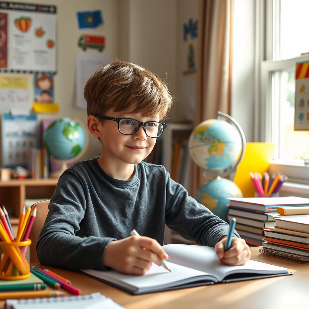Determined Scholar: A Young Boy at Work
