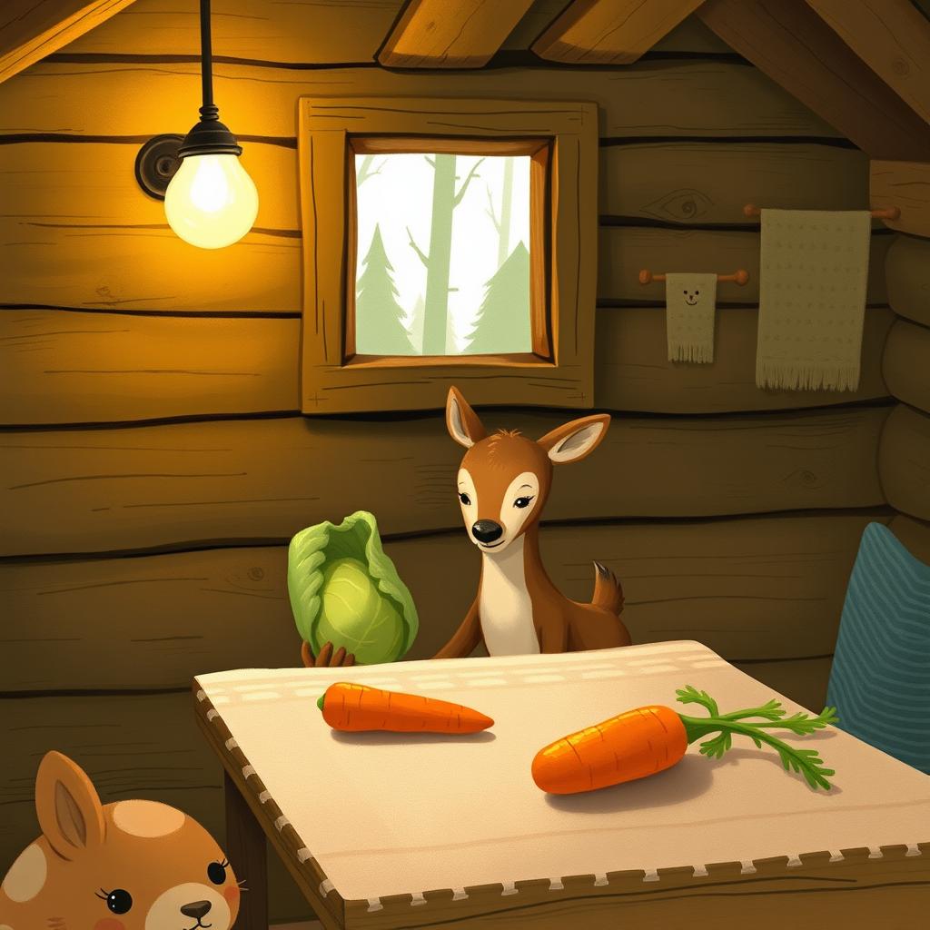 Curious Deer in a Cozy Cabin