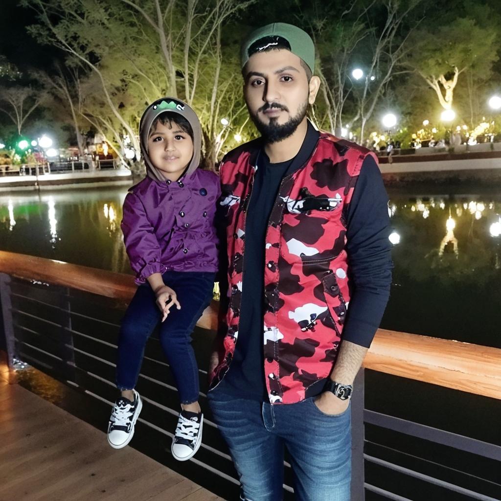 Stylish Father-Son Duo Embracing Joy in Nature