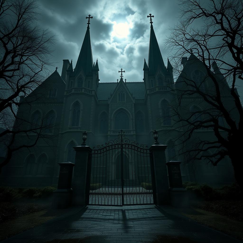 Enigmatic Gothic School at Night