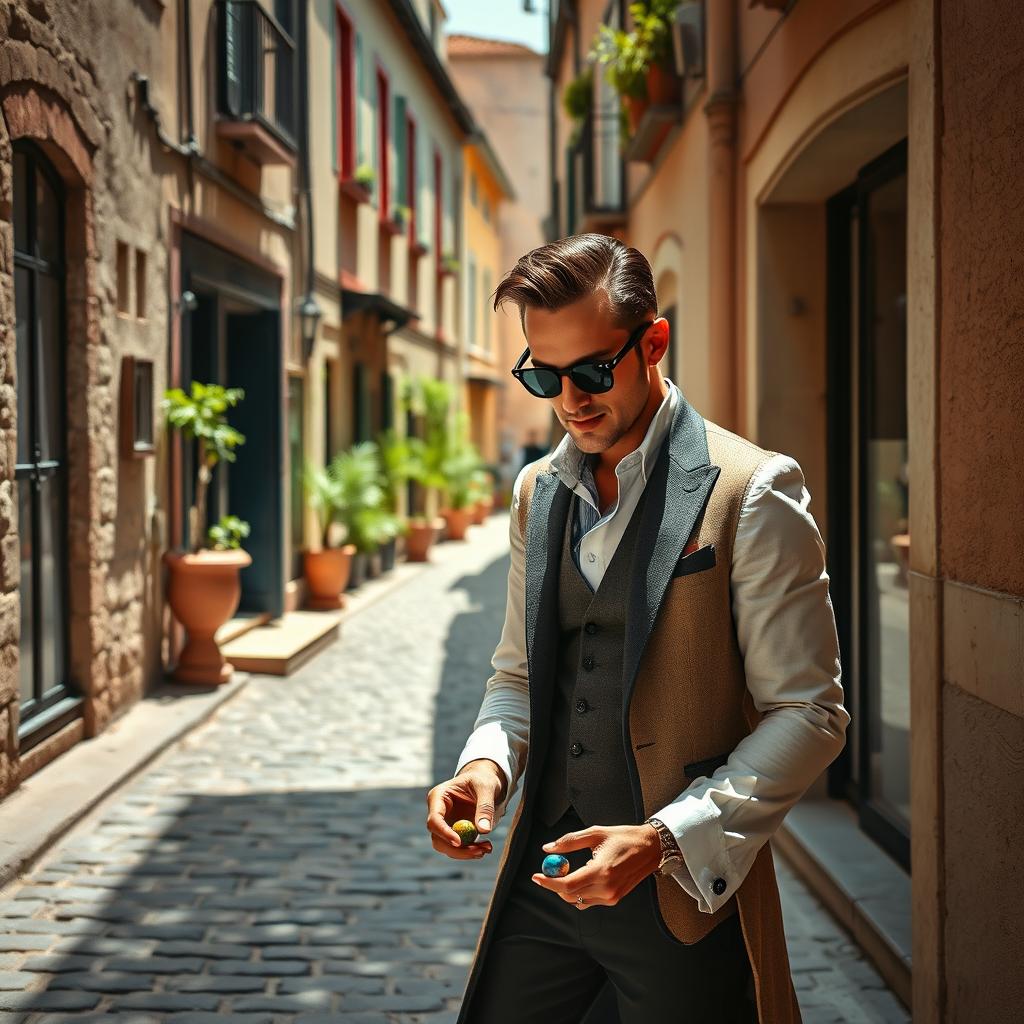 Charming Alleyway Elegance: A Stylish Man at Play