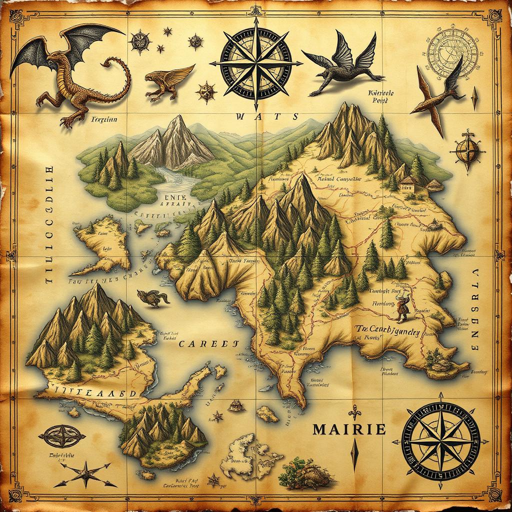 Unearth Mysteries: Ancient Map of Mythical Creatures