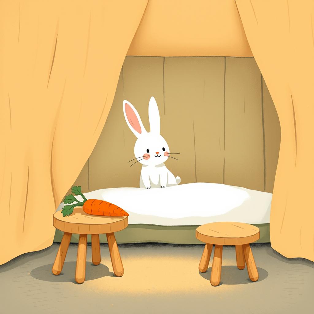 Awake and Alert: A Cozy Room with a White Rabbit