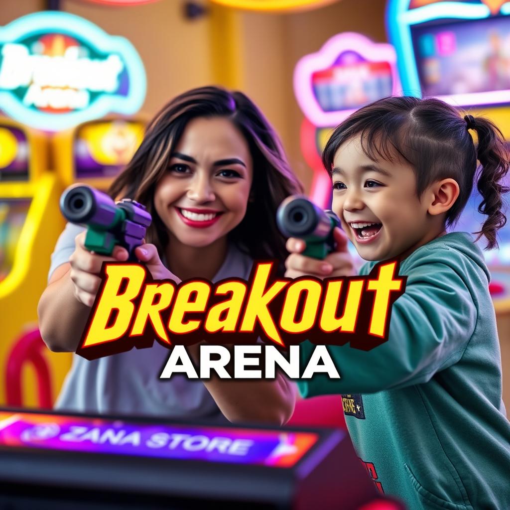 Joyful Arcade Moments: A Mother and Child Bonding Over Gaming