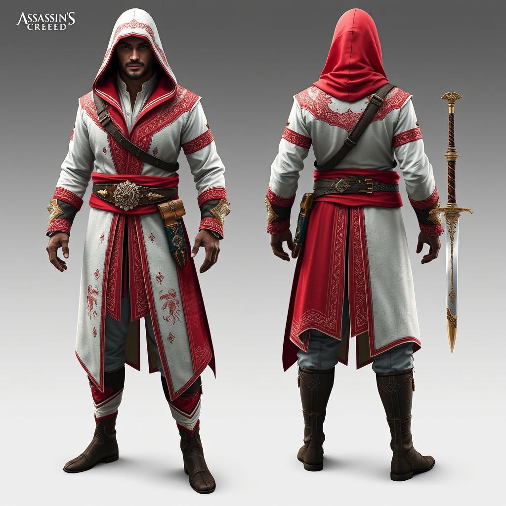 Epic Assassin's Creed Male Outfit: White & Red