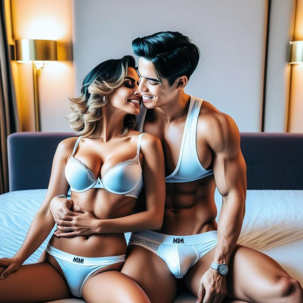 Romantic Intimacy: Couple's Cozy Bedtime Scene