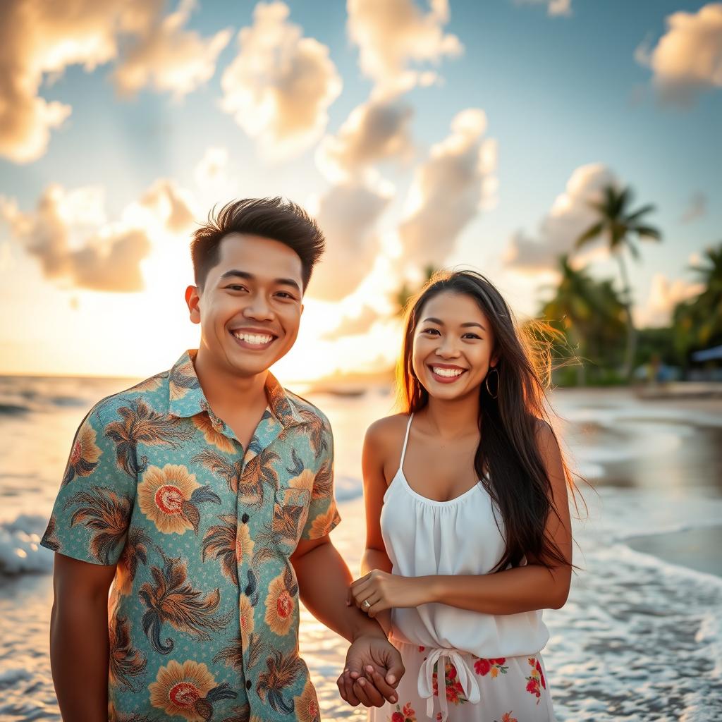 Sunset Bliss: Joyful Filipino Couple at the Beach