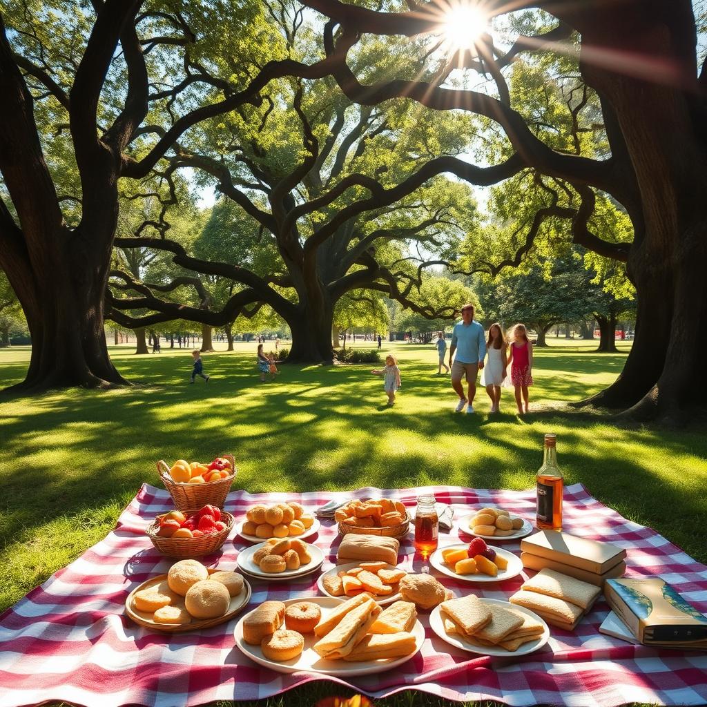 Serene Outdoor Picnic Scene in a Lush Park