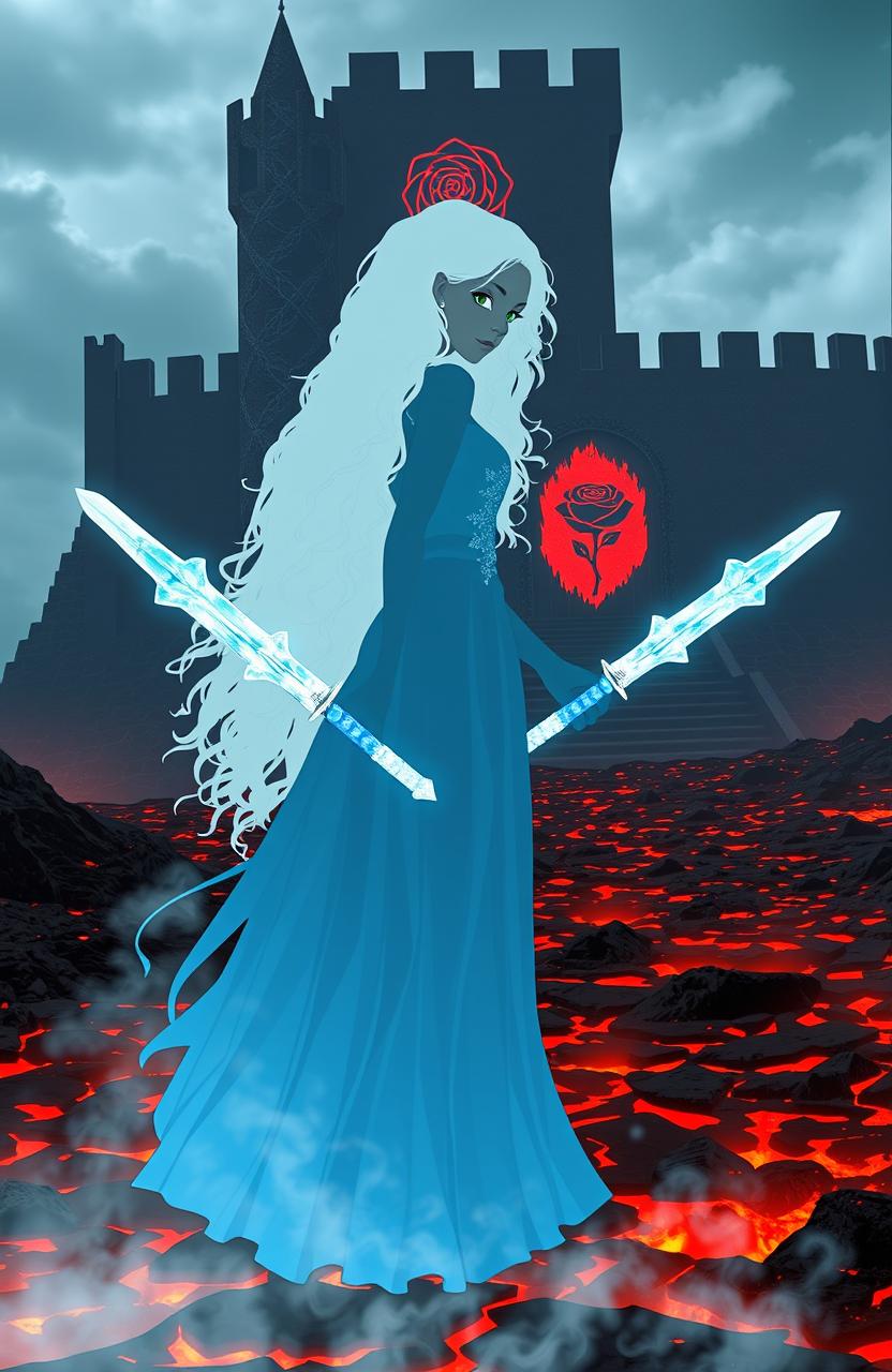 Enigmatic Ice Warrior in a Fiery Realm - AI Art Concept