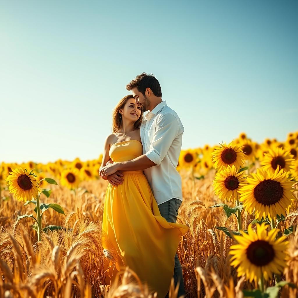 Romantic Bliss in a Sunflower Field – Idyllic AI Generated Image