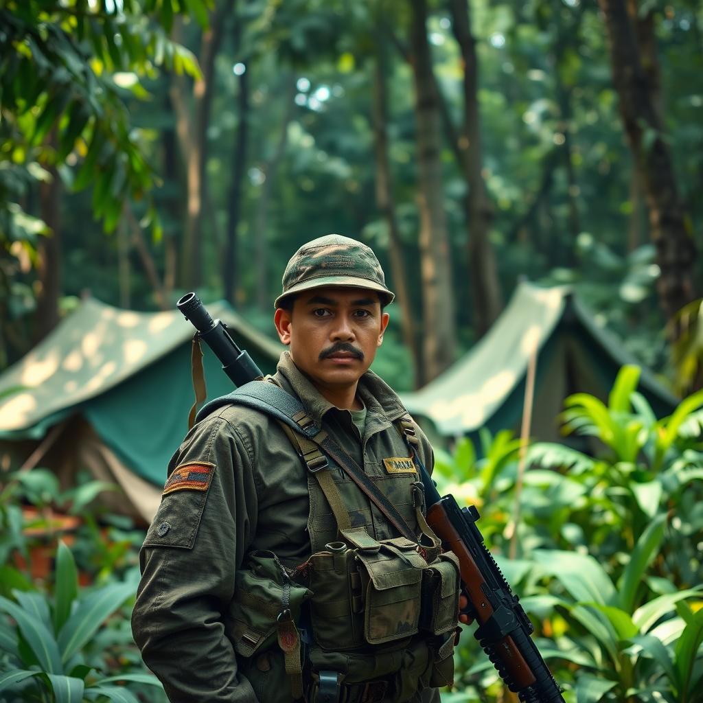 Peruvian Soldier: Standing Alert in Camouflage