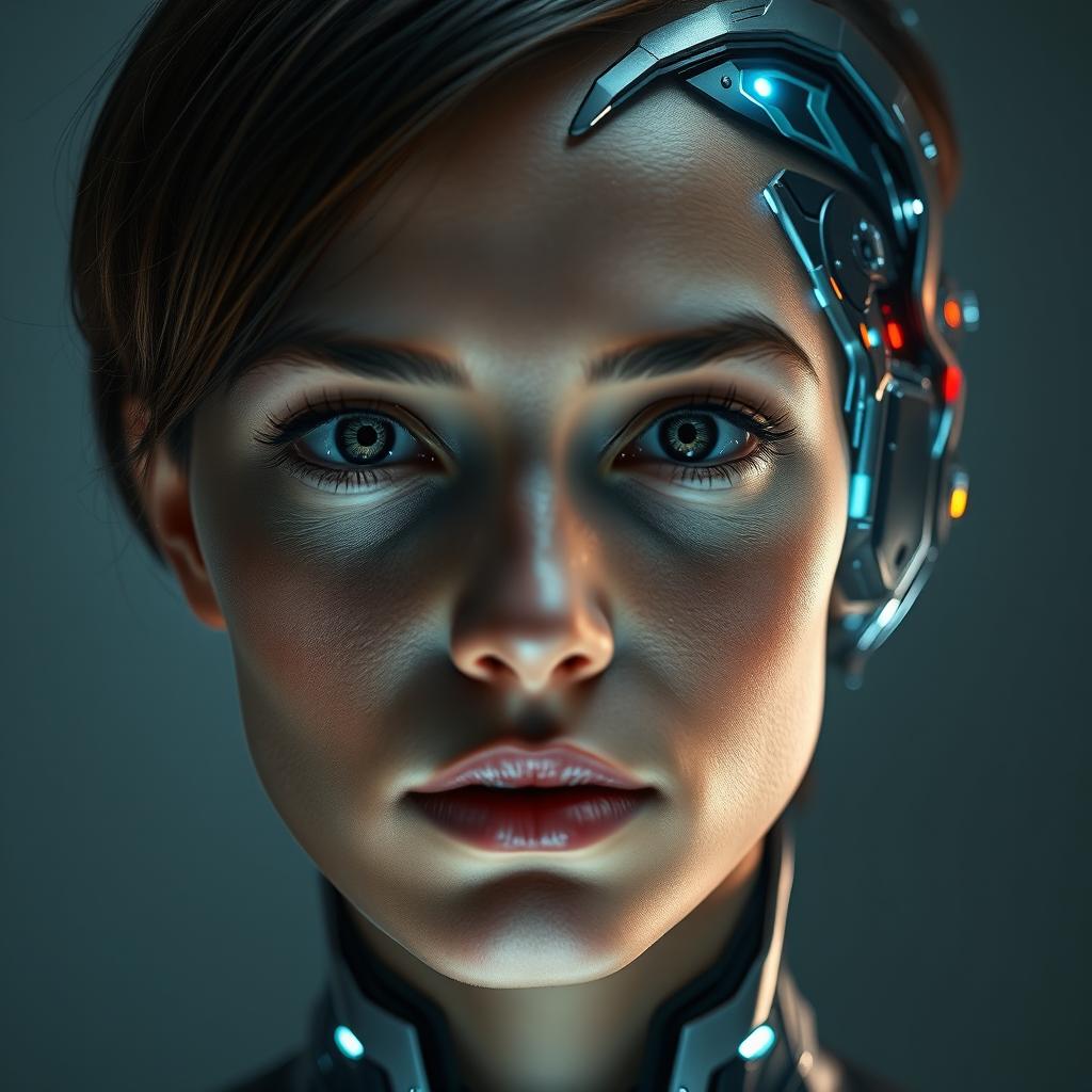 Futuristic Cyborg Transformation: A Striking Portrait