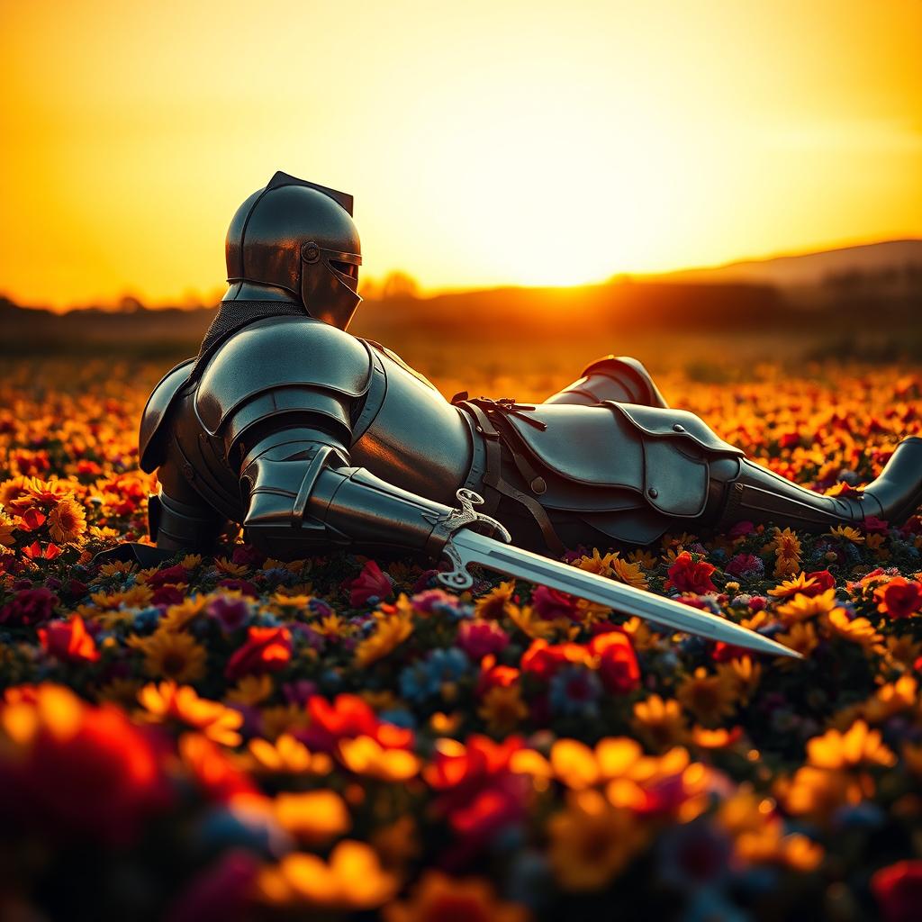 Epic Knight in Armor Amidst Blossoms