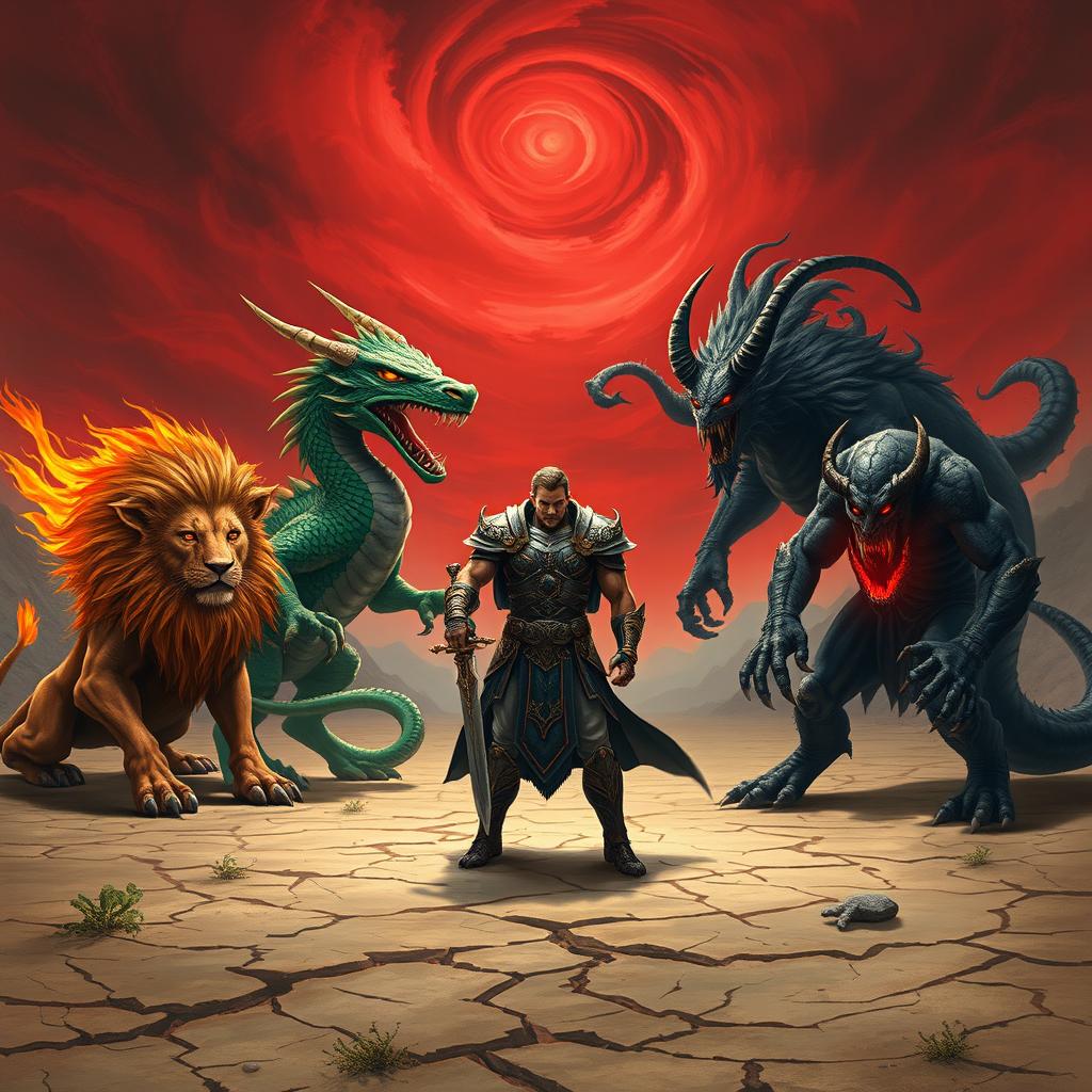 Epic Showdown: Mythical Beasts vs. Courageous Warrior