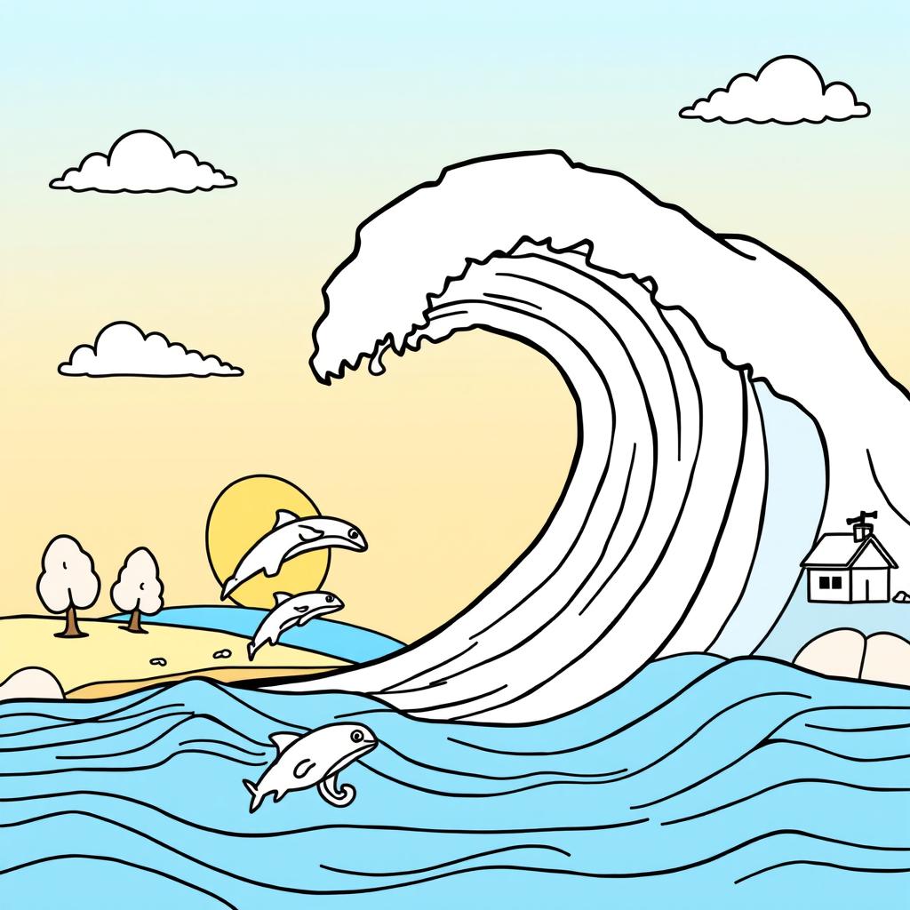 Fun Tsunami Scene Coloring Page for Kids