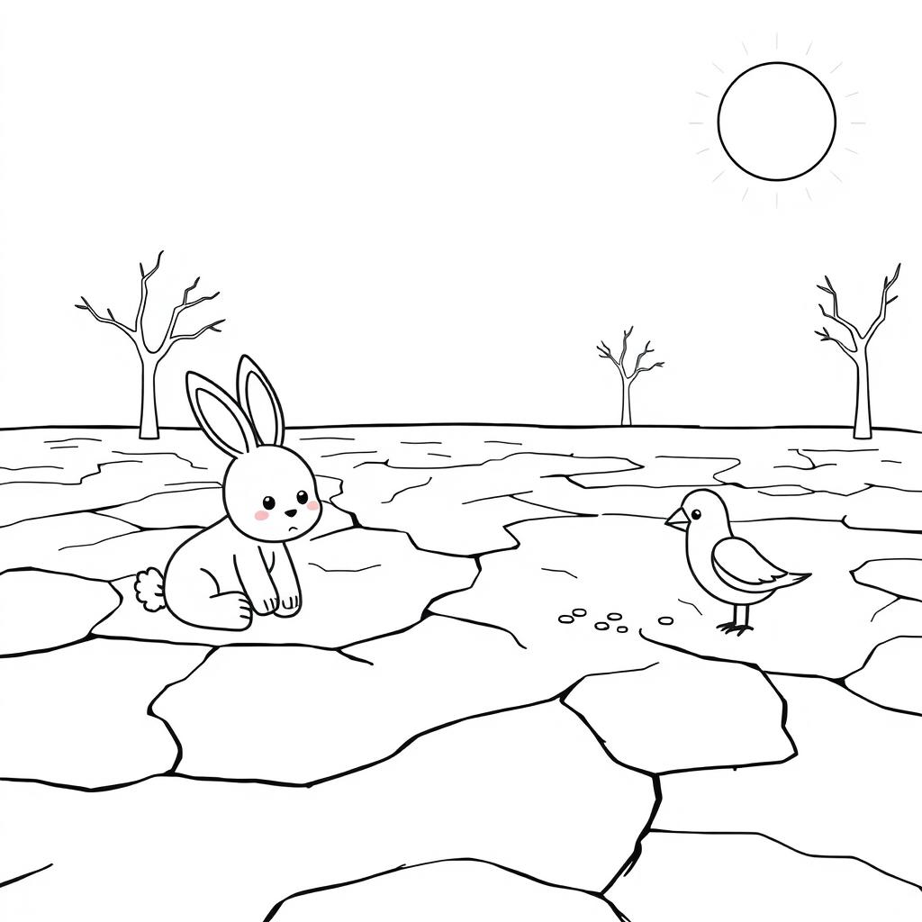 Drought Scene Coloring Page for Kids
