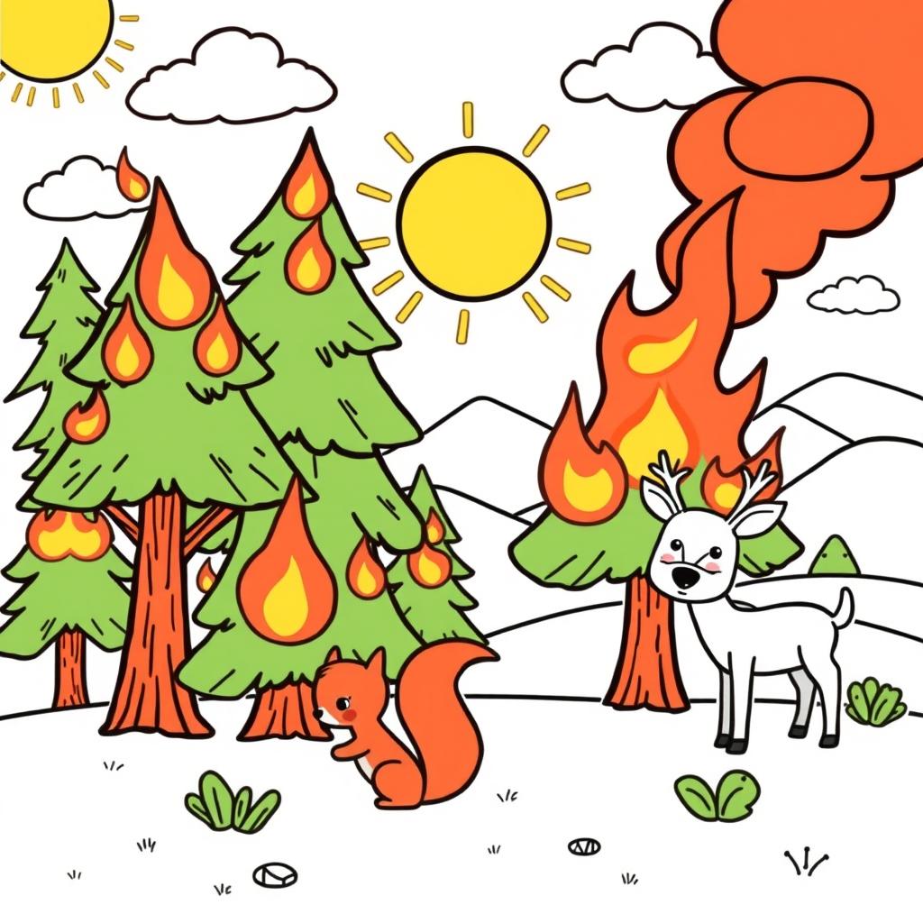 Wildfire Adventure: Fun Coloring Page for Kids