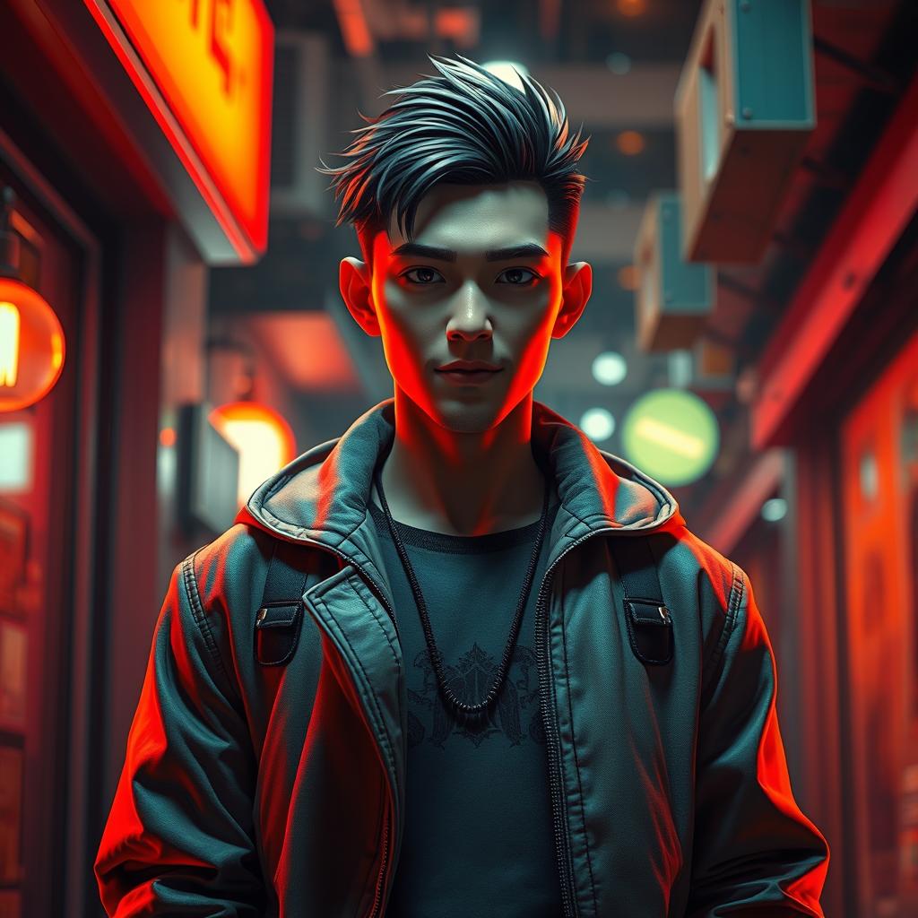 Confident Character in Soft Red Light