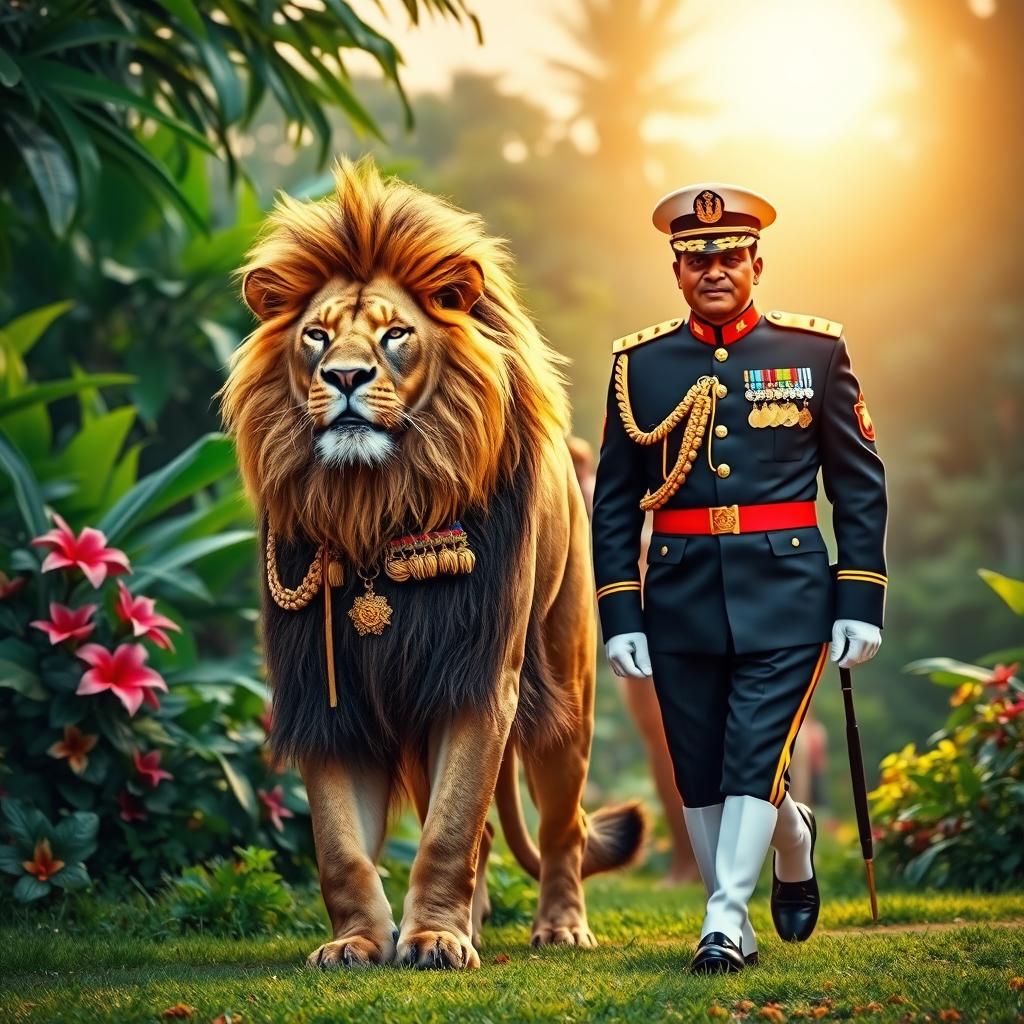 Majestic Lion in Military Splendor