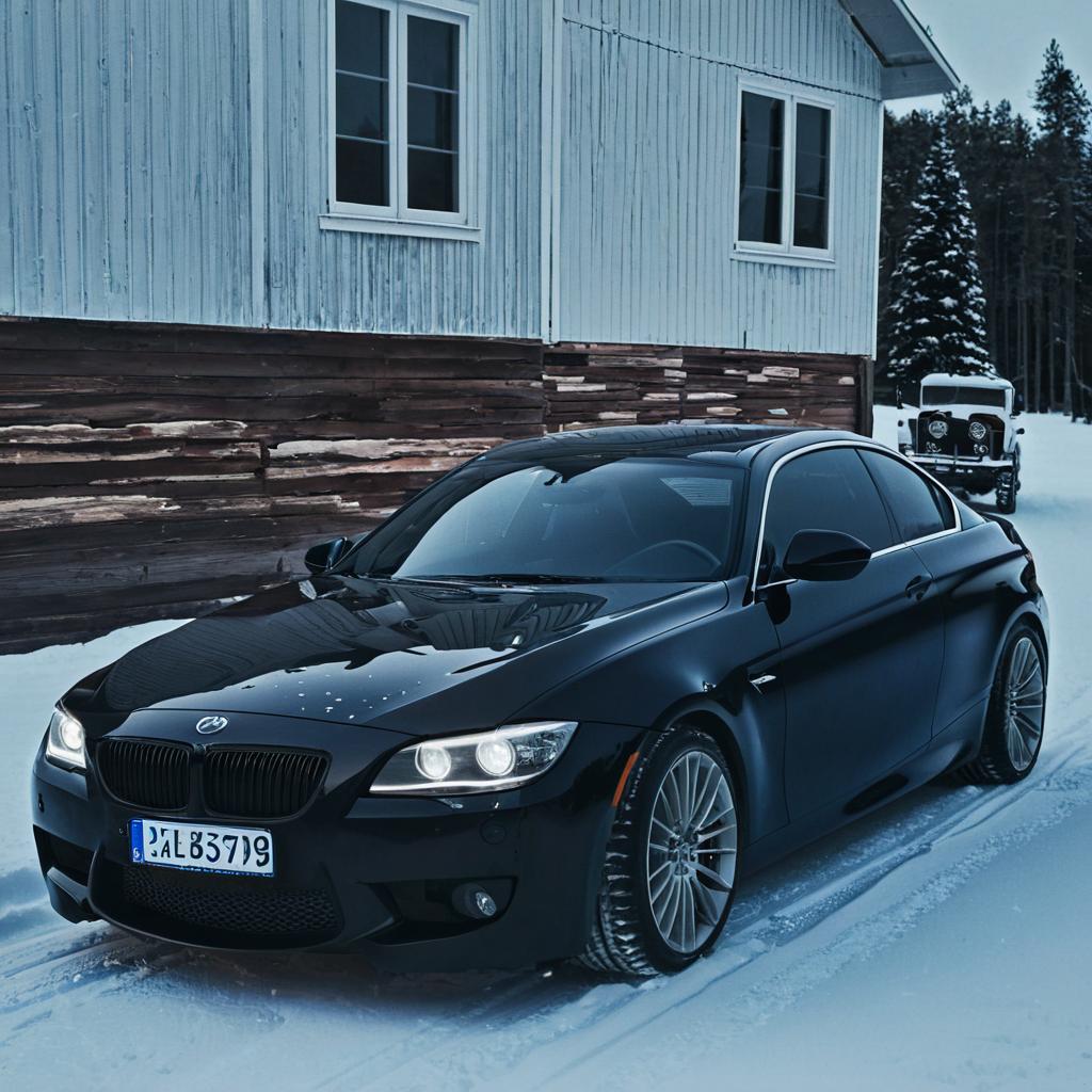 Striking Black and White Winter Landscape with BMW