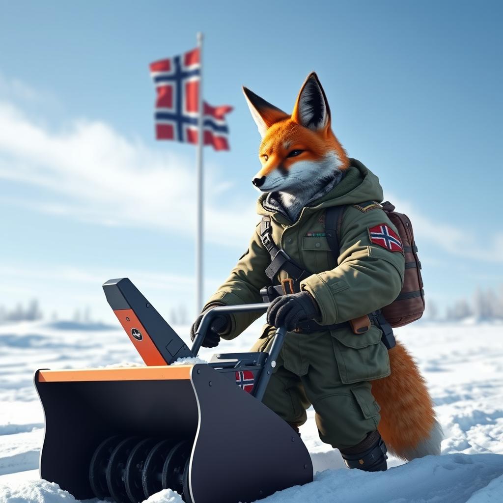 Heroic Humanoid Fox Soldier in Winter Wonderland