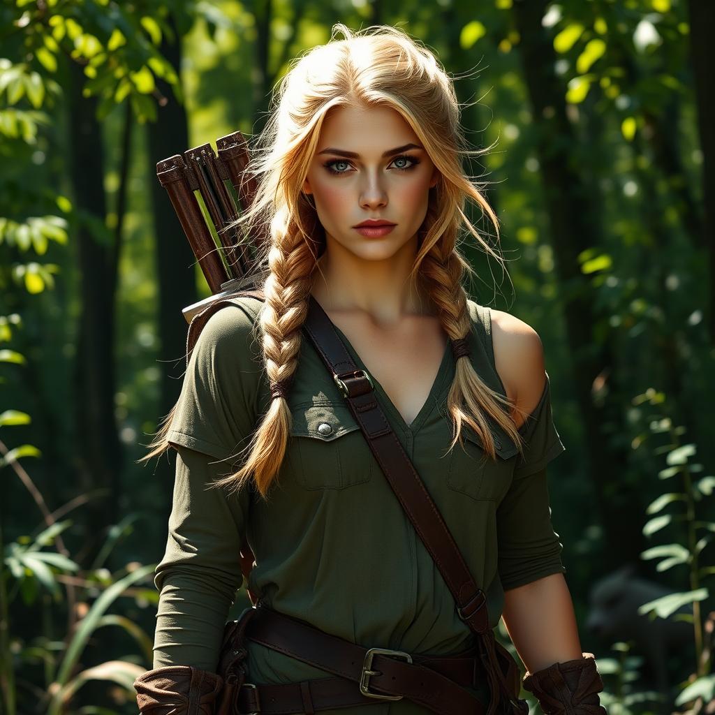 Adventurous Ranger: Blonde Beauty in Nature