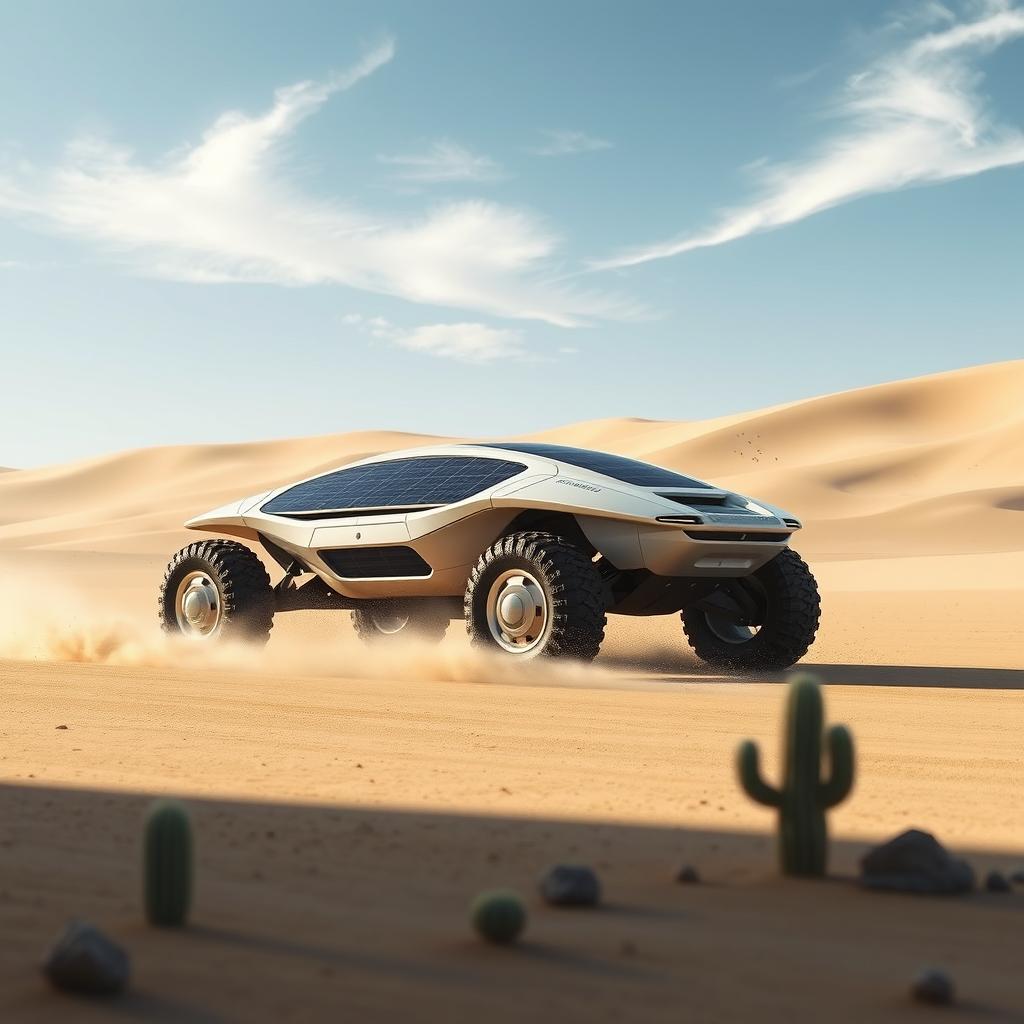 Futuristic Solar-Powered Sandcrawler: The Ultimate Desert Explorer