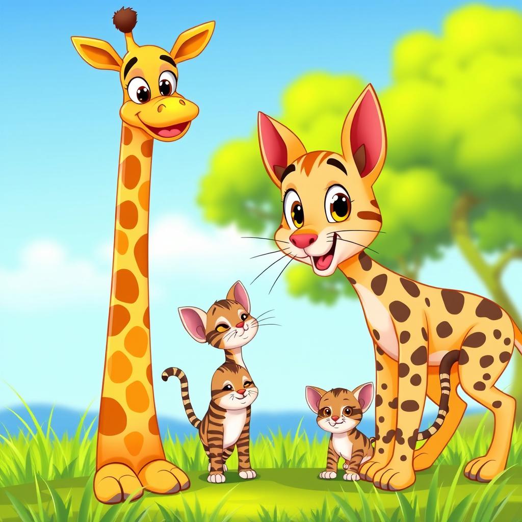 Playful Giraffe & Adorable Cat: A Whimsical Duo