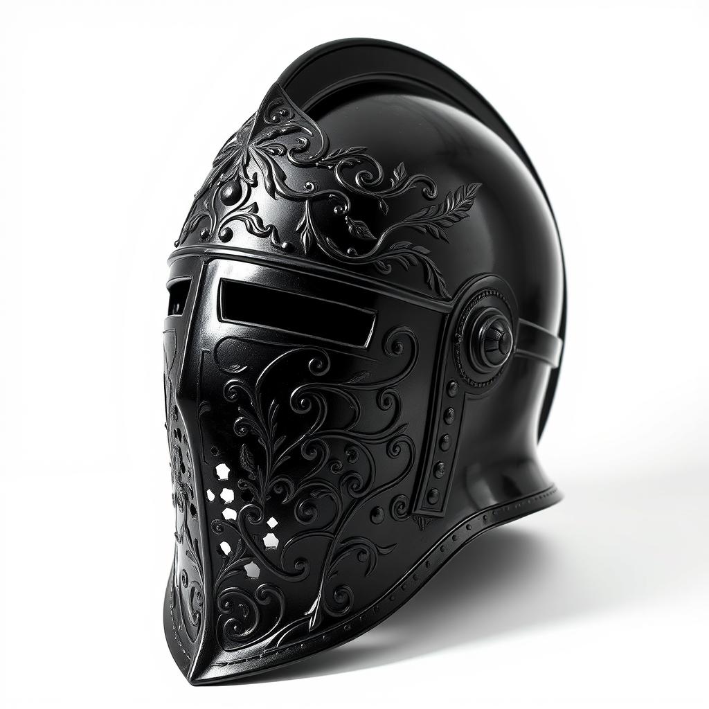 Intricate Black Medieval Knight Helmet
