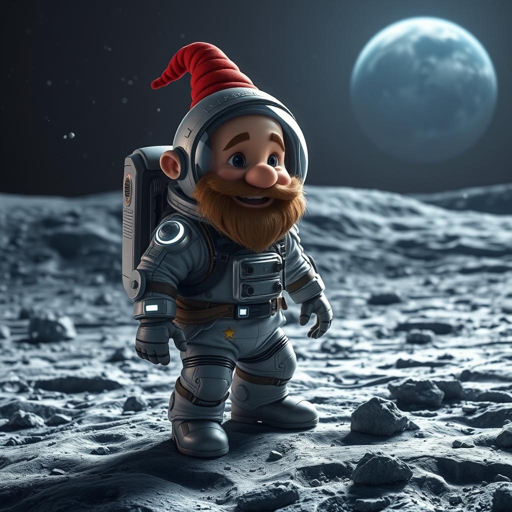 Futuristic Dwarf Astronaut: Exploring the Moon's Surface