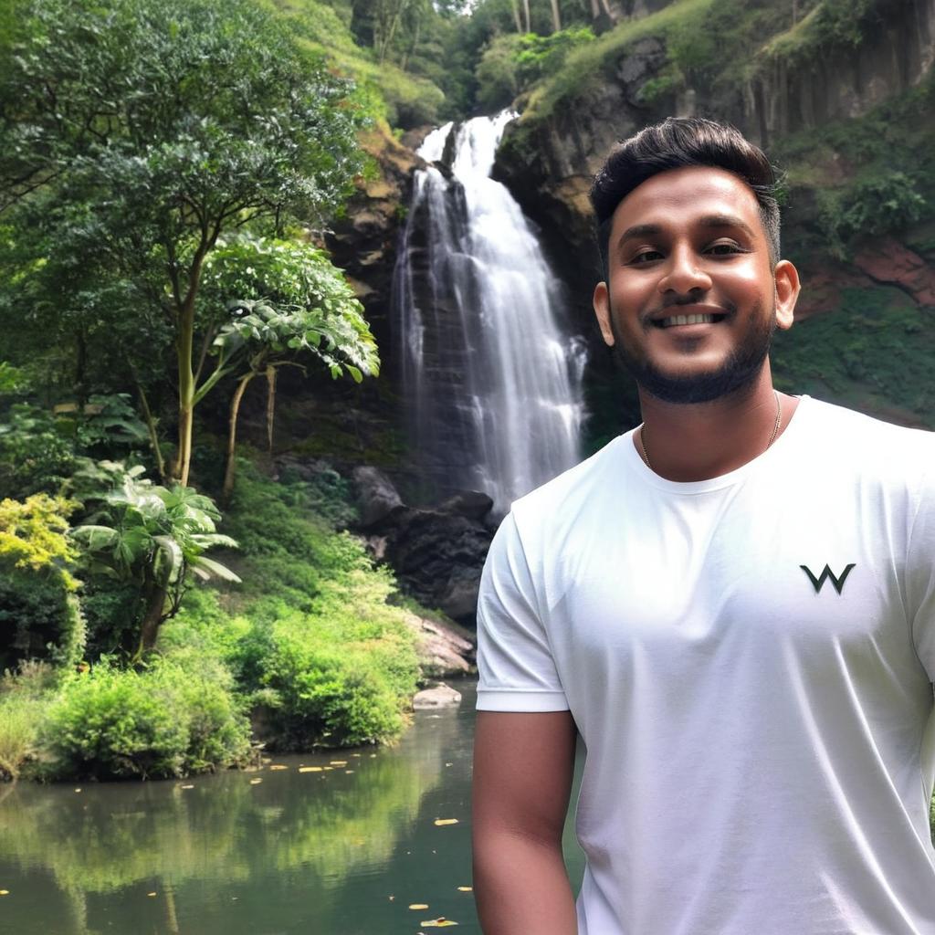 Cheerful Tropical Waterfall Portrait for Your Profile