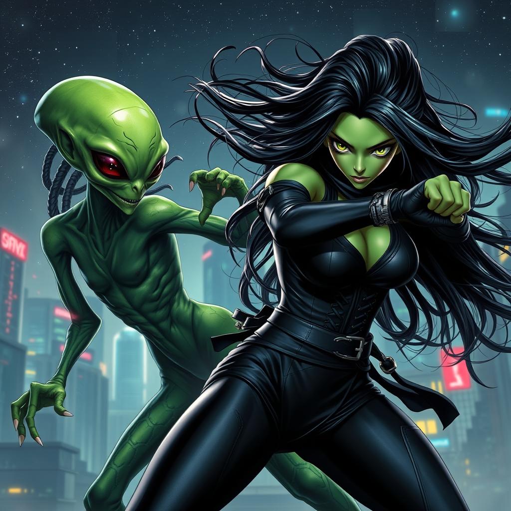 Epic Showdown: Alien vs. Ninja Girl